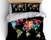 Popular items for world map bedding on Etsy