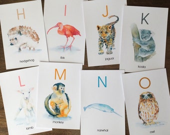 Animal Alphabet Flash Cards - 4 x 6 - Watercolor Animals - ABC ...