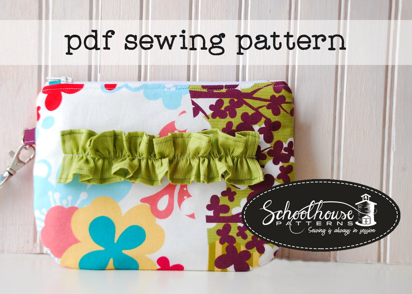 Ruffled Wristlet sewing pattern wallet by SchoolhousePatterns