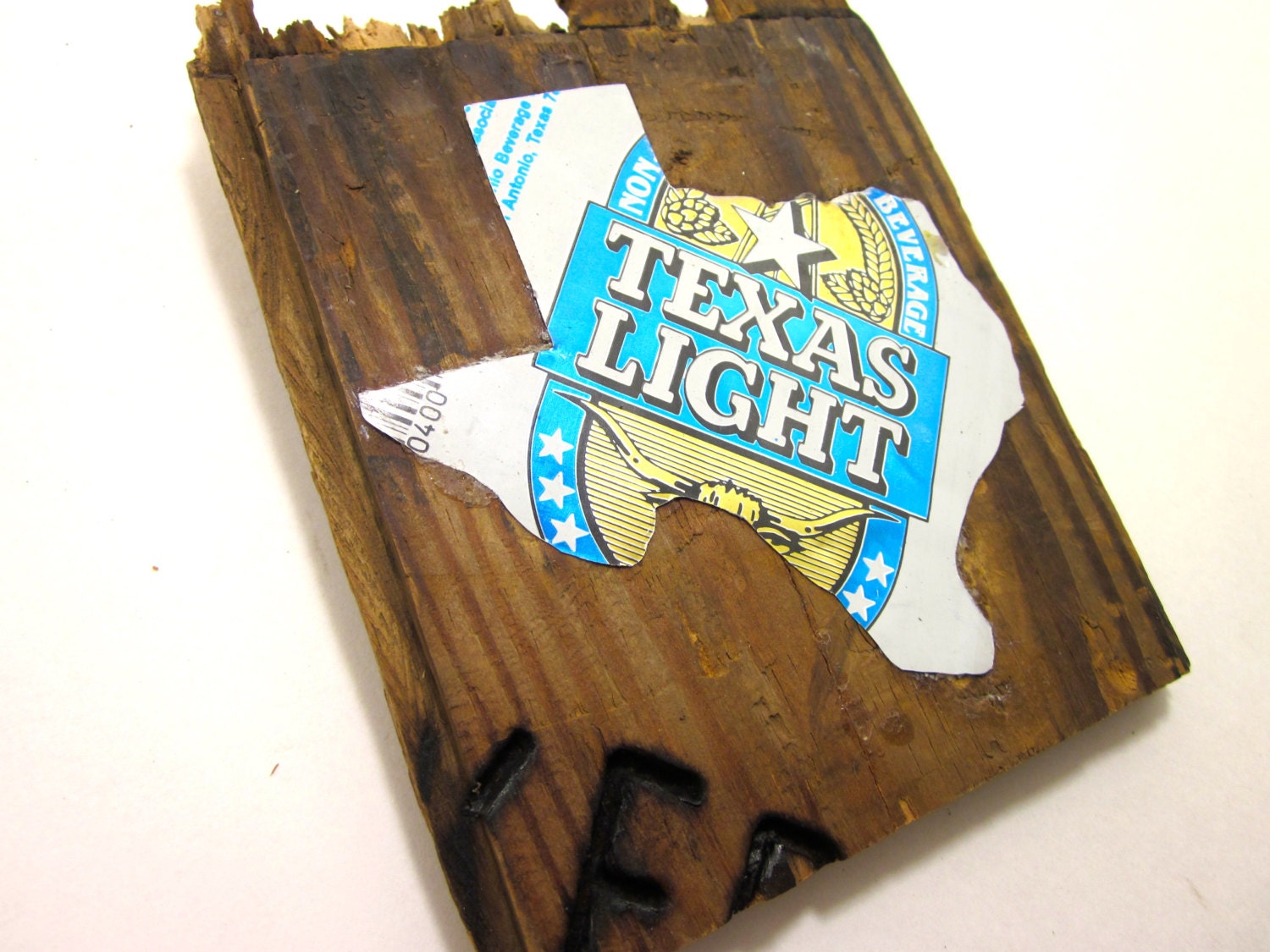 Mini State of Texas made from a Texas Light beer can