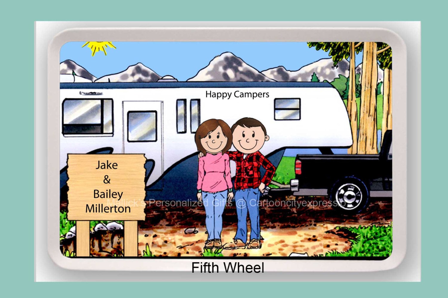 Personalized Cartoon 5th Wheeler Trailer Pull-a-long Camper