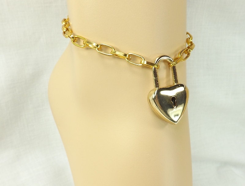 Bdsm Locking Ankle Bracelet Gold Heart Lock Mature By Pinchthemuse