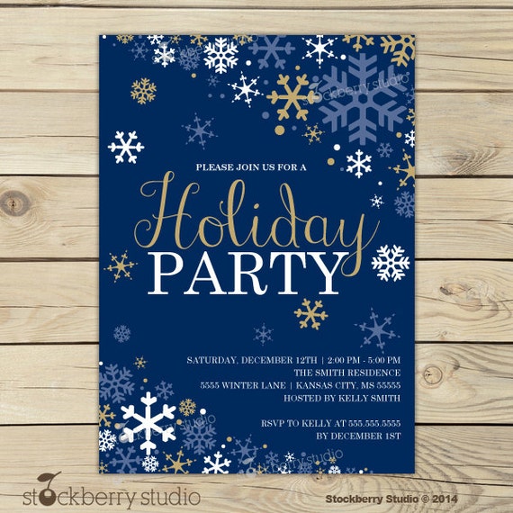 Christmas Party Invite - Navy Blue Gold White Holiday Party Invitation ...