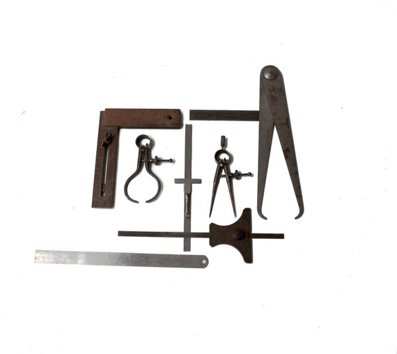 Vintage woodwork metal measuring tools rulers and callipers