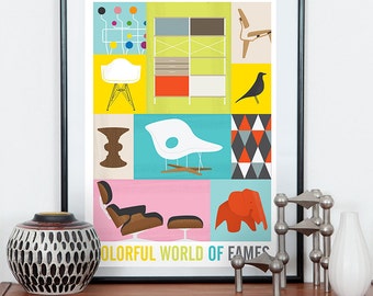 Items similar to Eames poster art print Mid Century Modern Chair ...