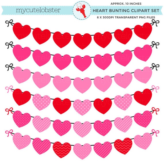 Heart Bunting Clipart Set clip art set of by mycutelobsterdesigns