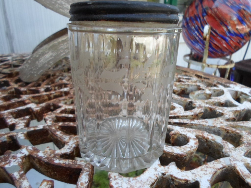 Victorian Pickle Etched Glass Insert Jar No Lid Cover Vintage Serving ...