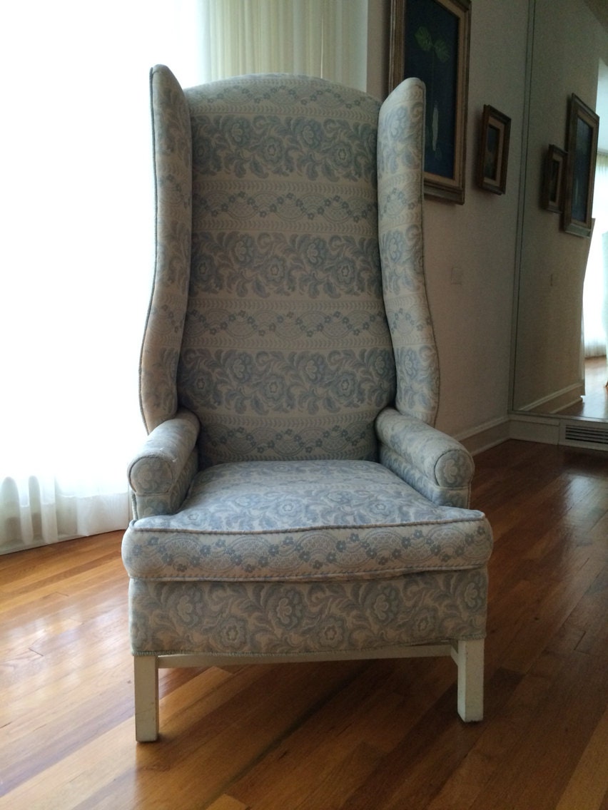 Pair of blue midcentury wing back chairs – Haute Juice