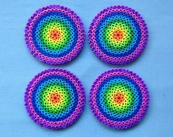 Colorful Rainbow Perler Bead Coasters Set of FOUR
