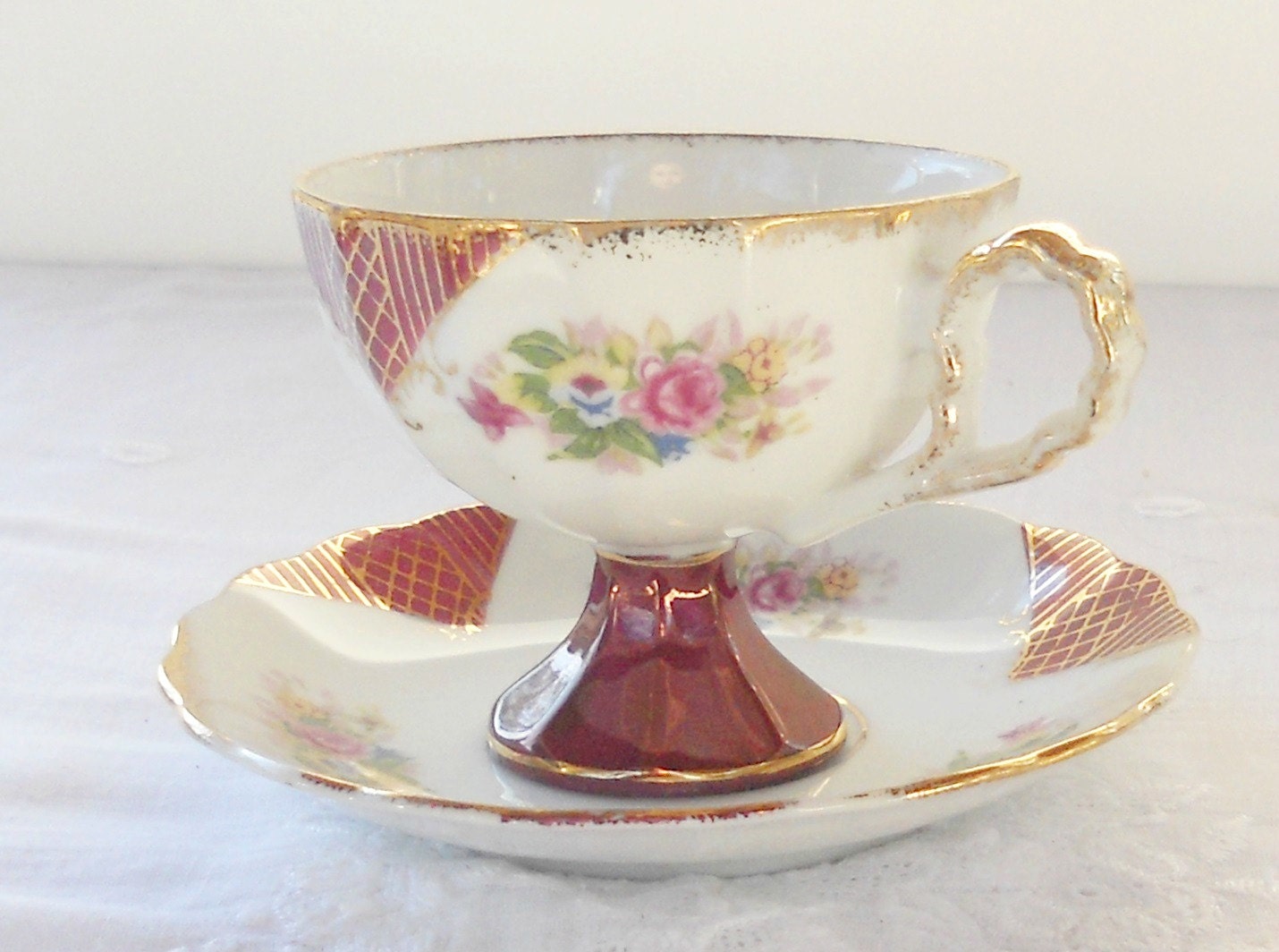 Gilded Gold Bat Wing Vintage Ornate Footed Tea Cup Set, Tea Party ...