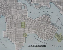 1900 Antique BALTIMORE Map with Named Streets Gallery Wall Art ...