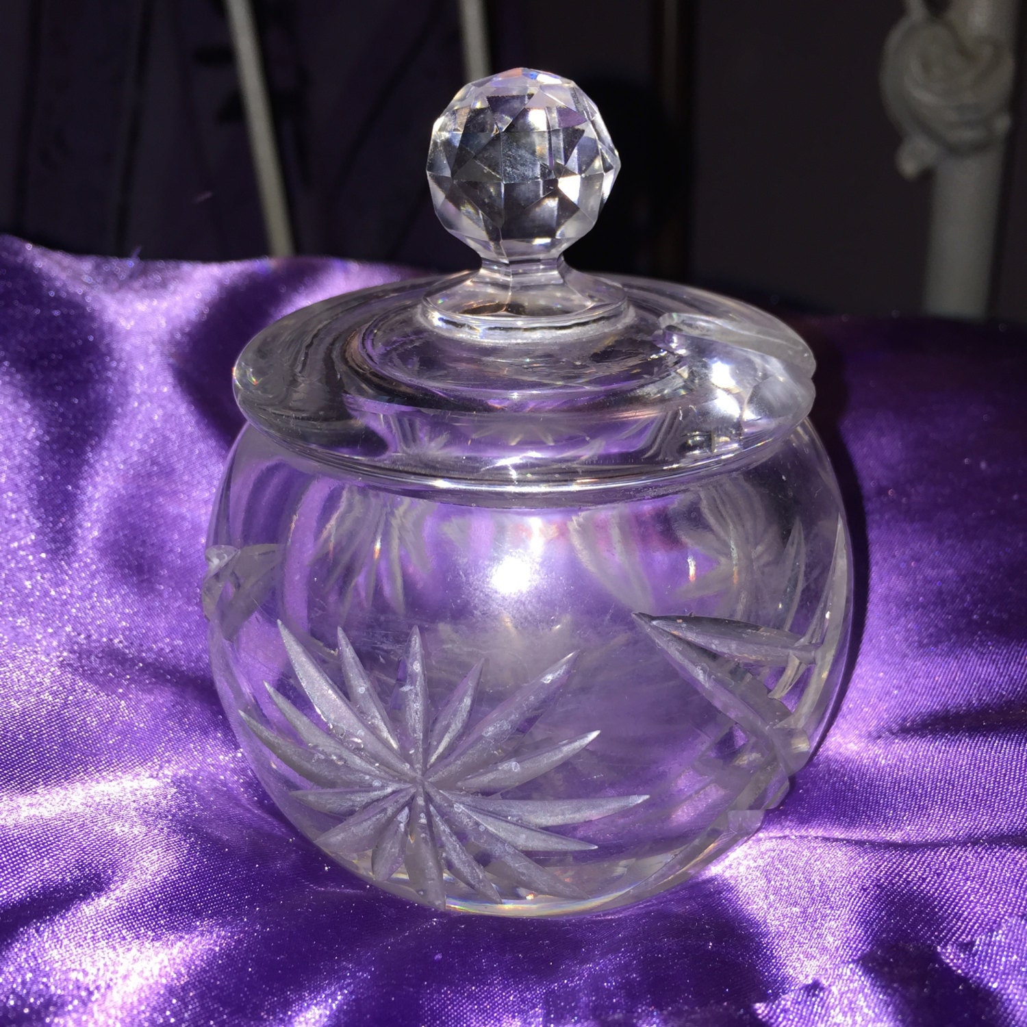 Elegant Vintage Antique Cut Crystal Condiment Jar for Mustard Jam Jelly ...
