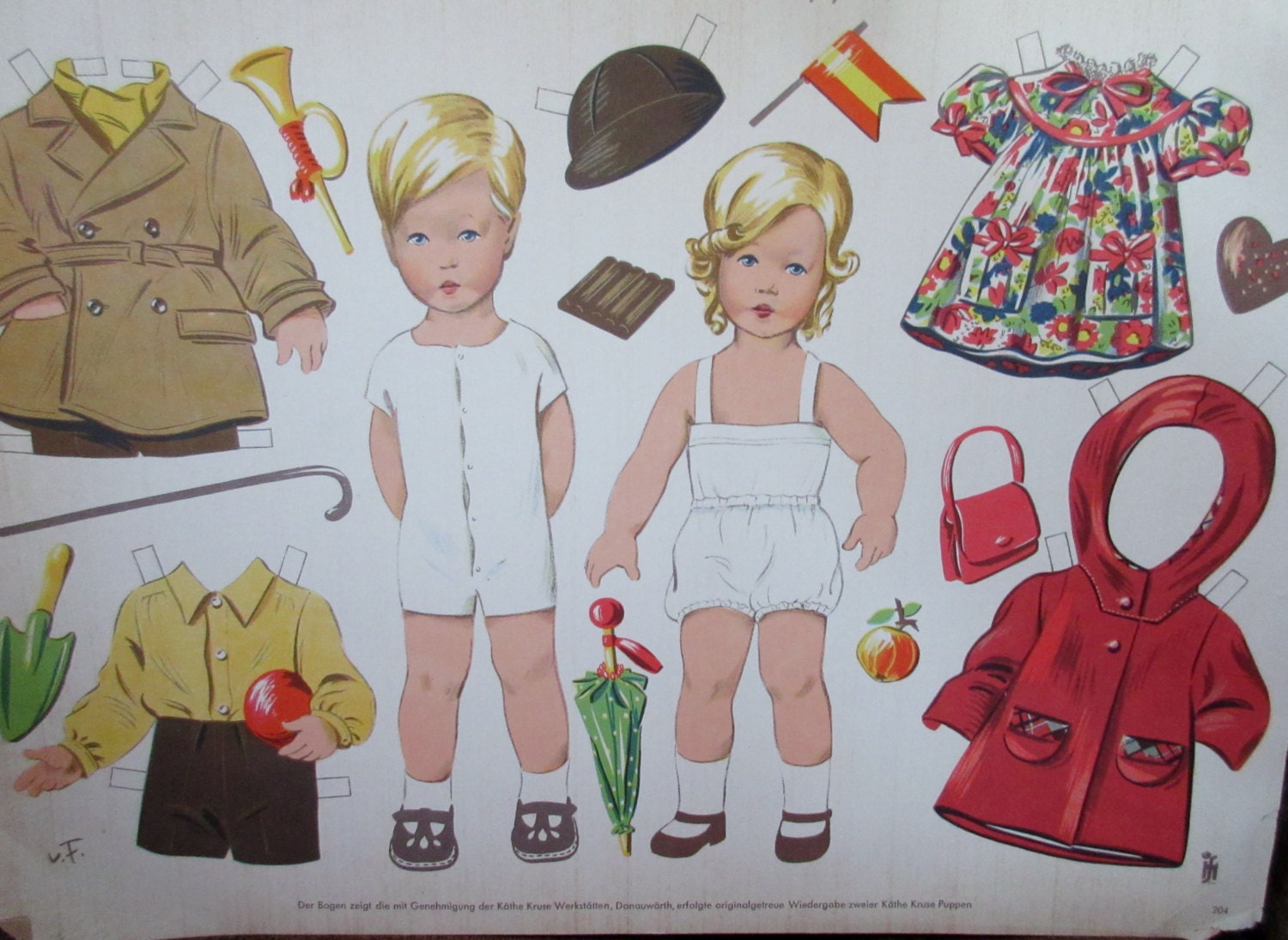 Vintage 1945 German Paper Dolls Boy and Girl Sheet Meine