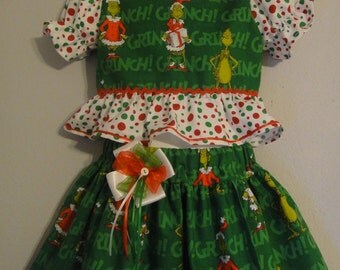 Girls Grinch christmas holiday pageant casual wear outfit OOC/OOAK/OTT ...