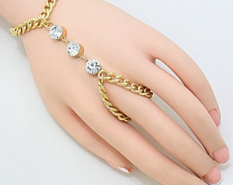 Crystal Accented Hand Chain Bracelet