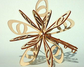 modern Christmas tree topper / star - laser cut birch wood, clear ...
