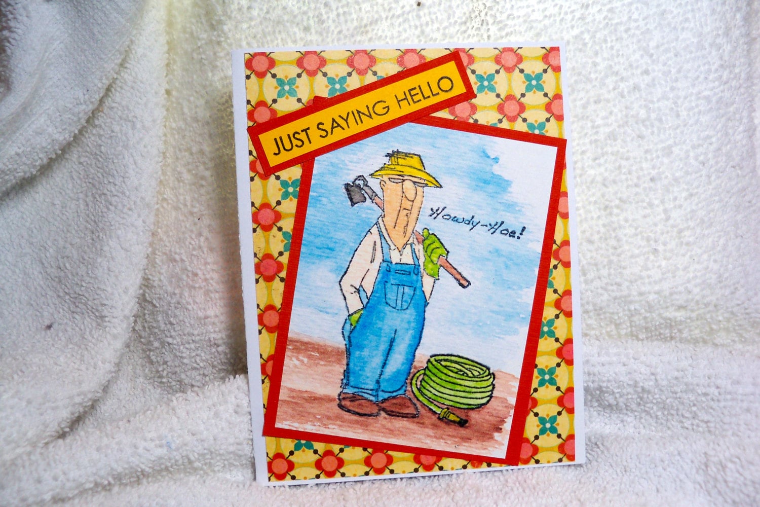 just saying hello greeting card features a by MooseRiverCardShop