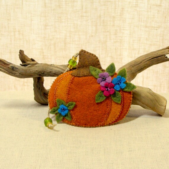 Wool Felt Pumpkin Ornament Beaded Autumn Pumpkin by BJGInspired