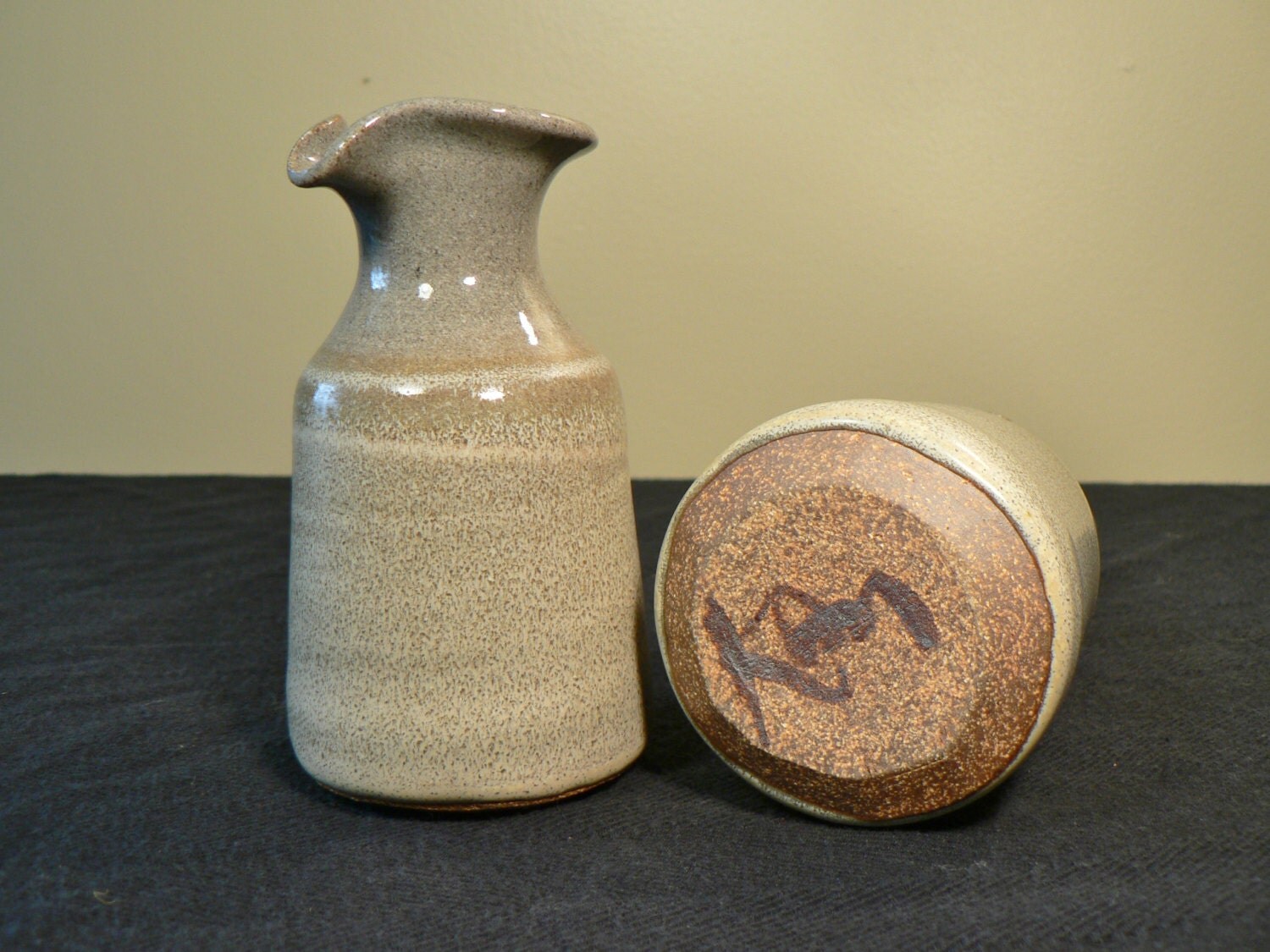 Pottery Cruet set, hand made pottery cruet set, Gray oil and vinegar ...
