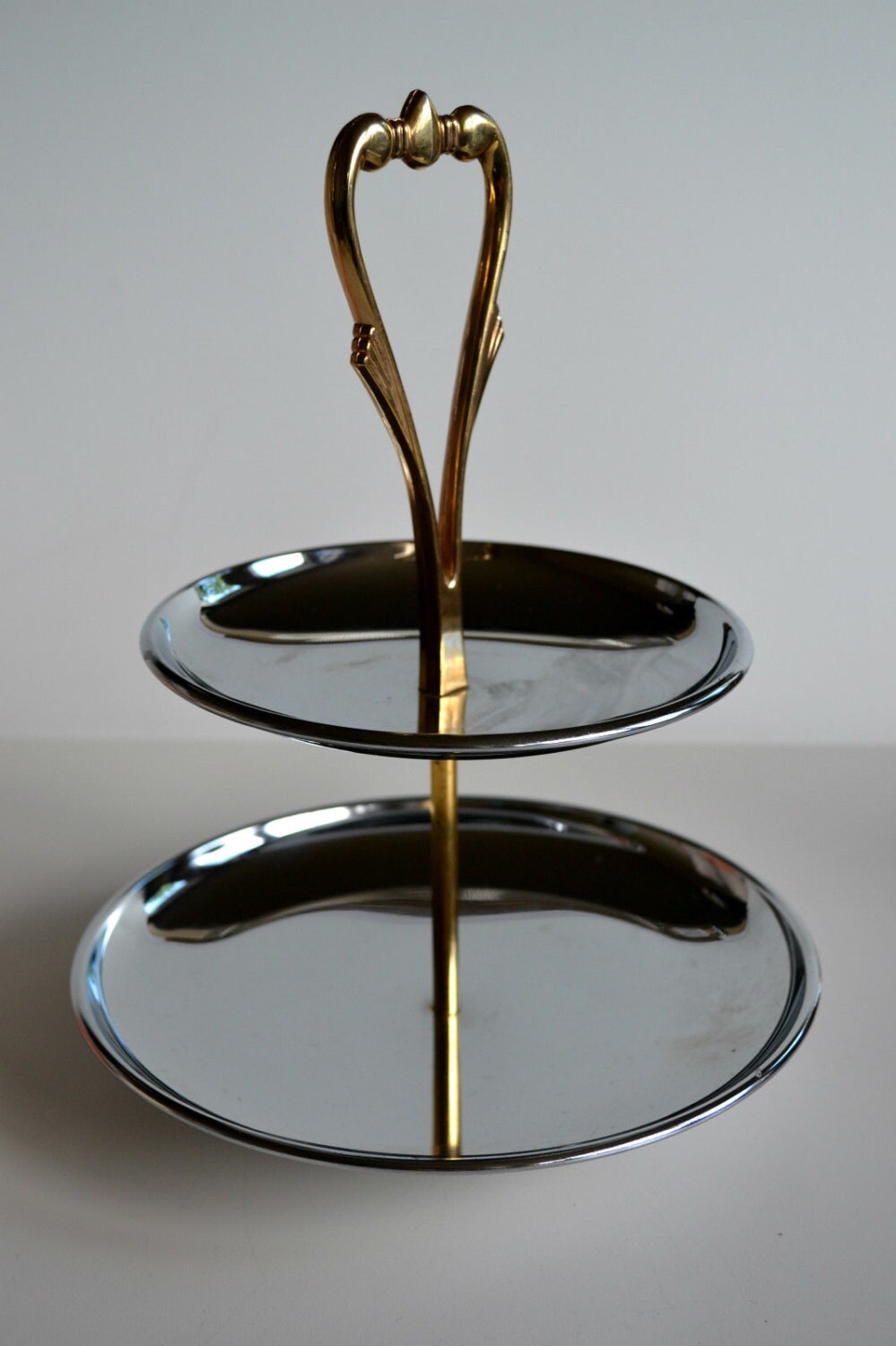Mid-Century Modern Kromex Art Deco Two-Tier Chrome and Gold Serving ...