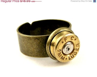 Valentines Day SALE Gun Ammo Ring - 9mm Luger Bullet Ring - Steampunk ...
