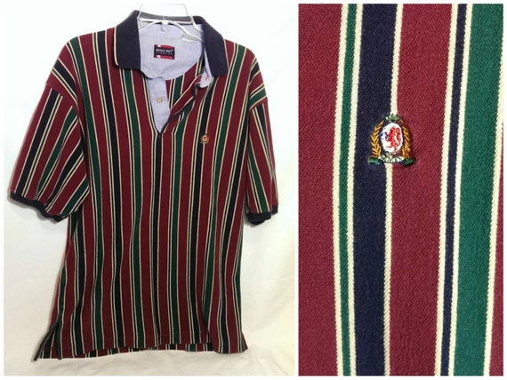 Vintage Shirt Bugle Boy Striped Polo Cotton Short Sleeves Navy