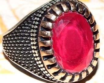 Rare 925 sterling silver men ring Arabic jewelry red ruby colore 11 us