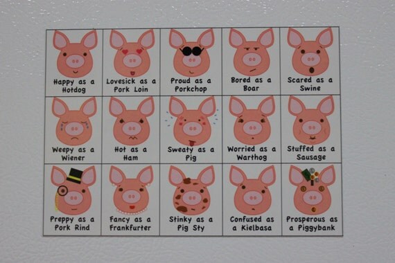 Items similar to Pig Emoticons Feelings Emotions Mood Chart List Magnet ...