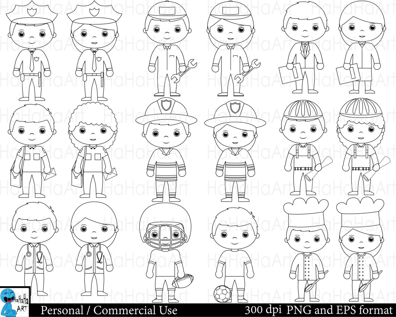 Outline Professions Set Clipart Digital Clip Art Graphics