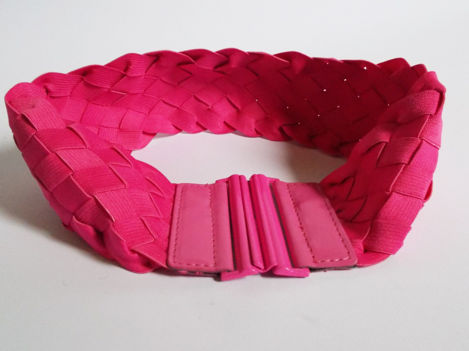 80s Vintage Disco Belt Hot pink Wide Fabric elastic Braided Woven Women ...