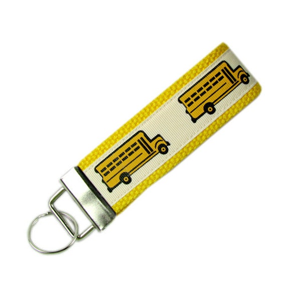 Personalized Fabric Key Chain / Key Fob School Bus with