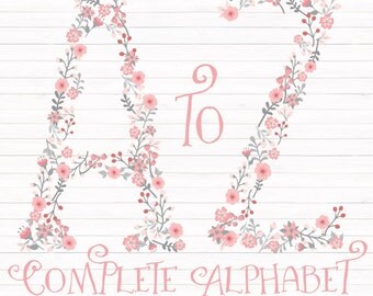 Professional Floral Alphabet Clipart & Vectors Soft Pink