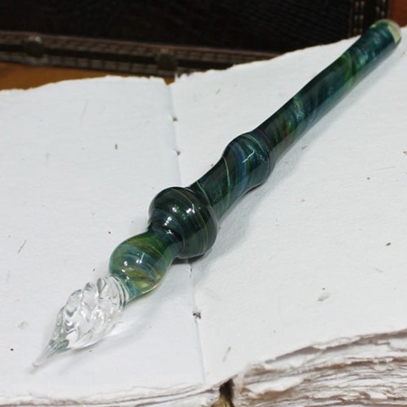Extra Thick Hand Blown Glass Dip Pen Metallic Blue Swirl