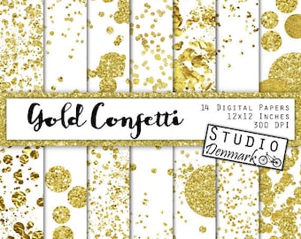 Golden Confetti in White Gold Digital Paper Coral Pink Mint