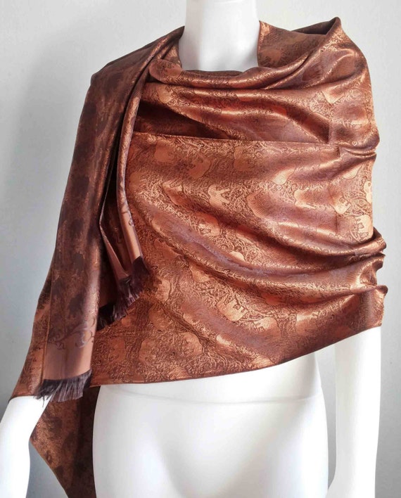 Thai Silk Scarf Handmade scarf brown scarf Large Silk Scarf