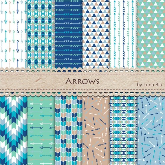 Arrows Digital Paper: Arrow Patterns pantone by Lunabludesign