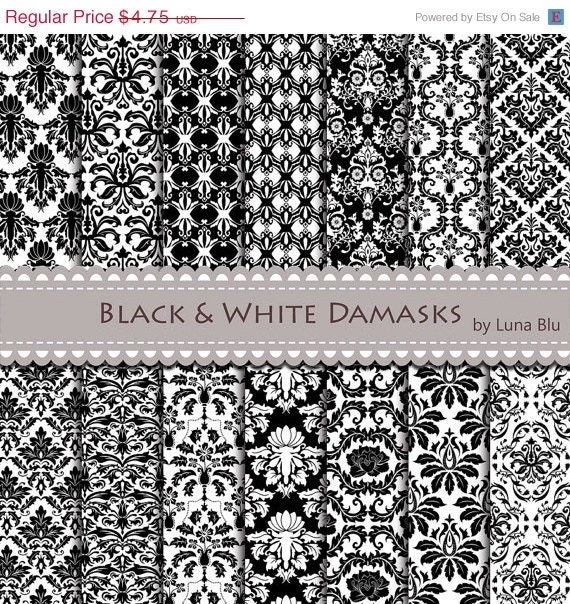 New Item added to my shop:Black and White Damask Digital Paper: “Black ...