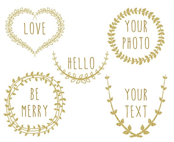 Gold Digital Wreaths Clip Art. Gold Glitter by PixelGardenDesign