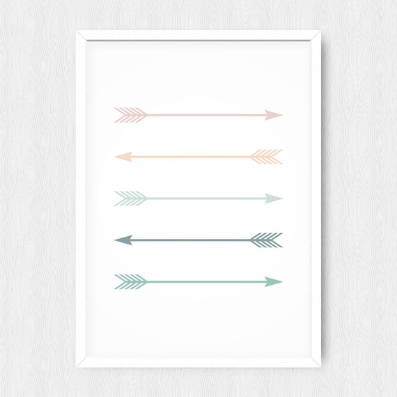 Items similar to Arrow Print, Wall Print, Mint and Coral, Five Arrows ...