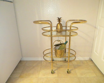 SALE!! Vintage Brass Tea Cart / Bar Cart - Hollywood Regency, Rolling ...