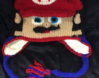 Super Mario Brothers Hand Knit Handmade Winter Wool Hat Fleece Lined ...
