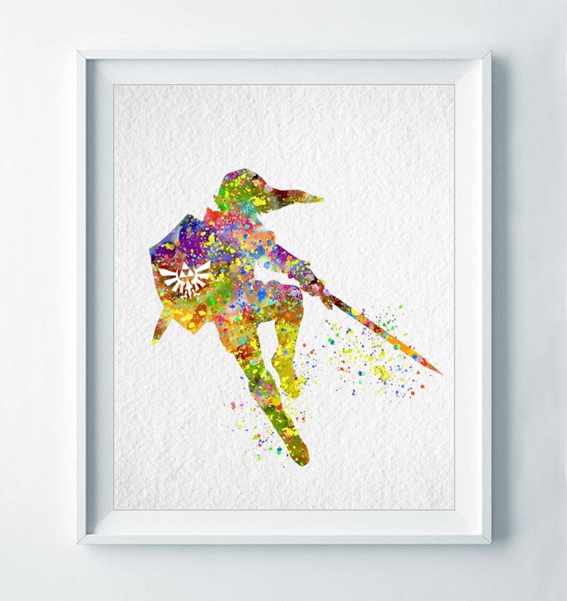 Link Legend of Zelda Art Print Abstract Watercolor Art Link
