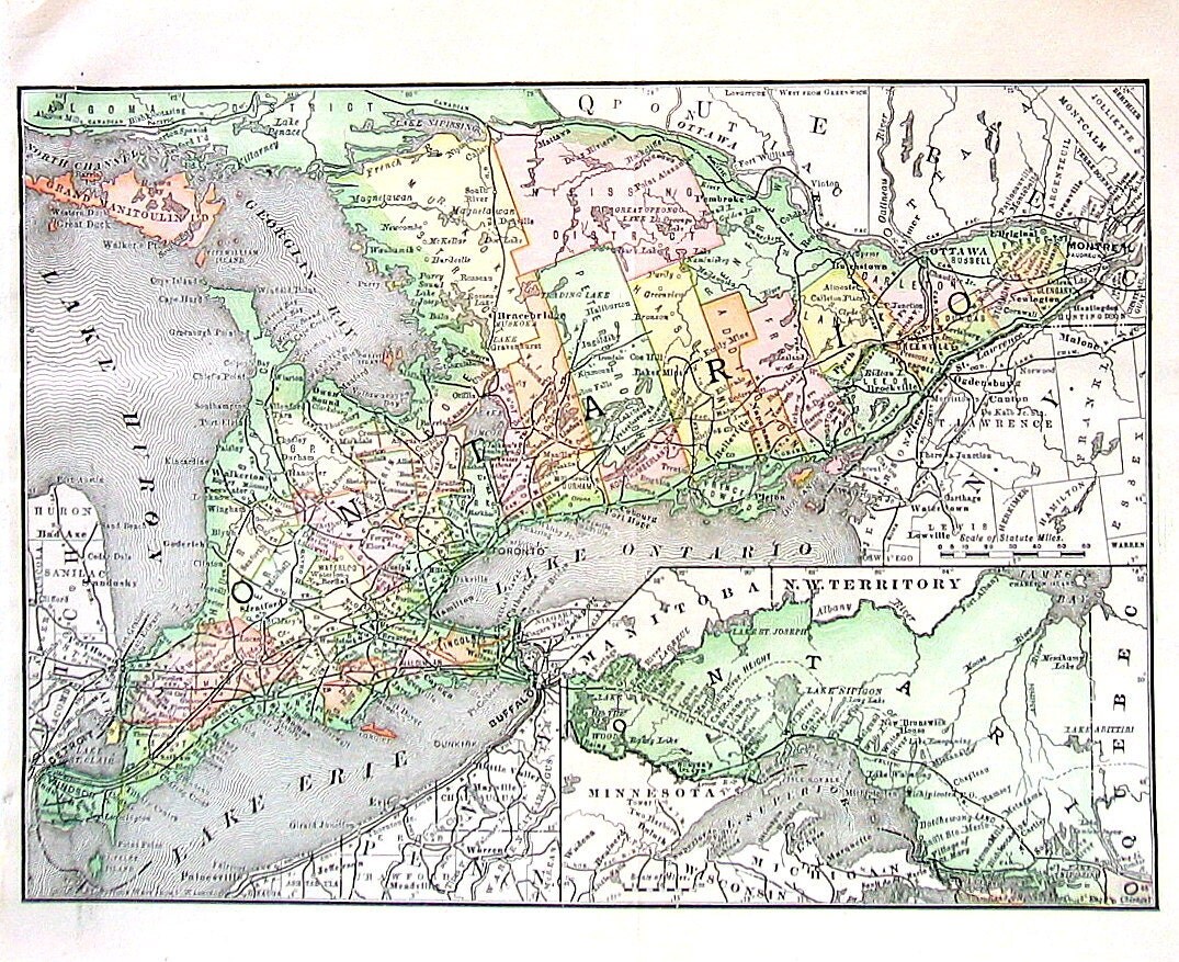 Map of Ontario Canada 1890 Antique Map Antique