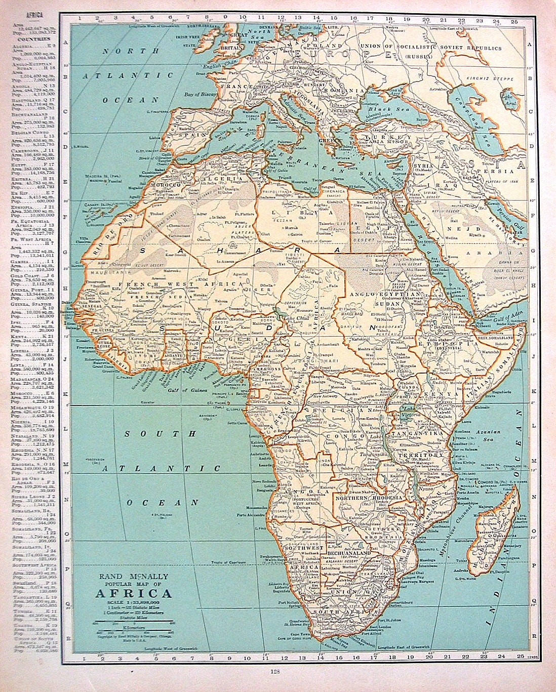 1920 Vintage Map Map of Turkey Map of Africa World Atlas