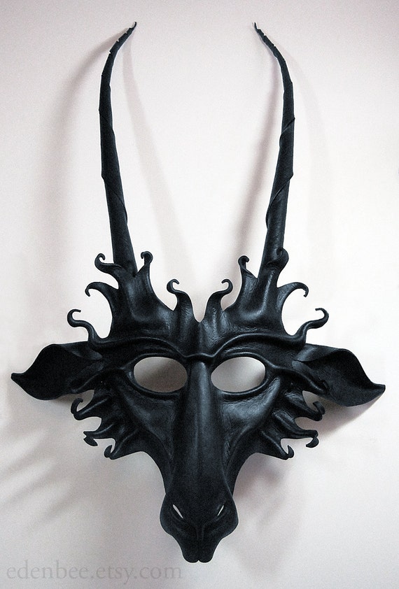 Goat leather mask in semi-gloss black Pan faun Baphomet