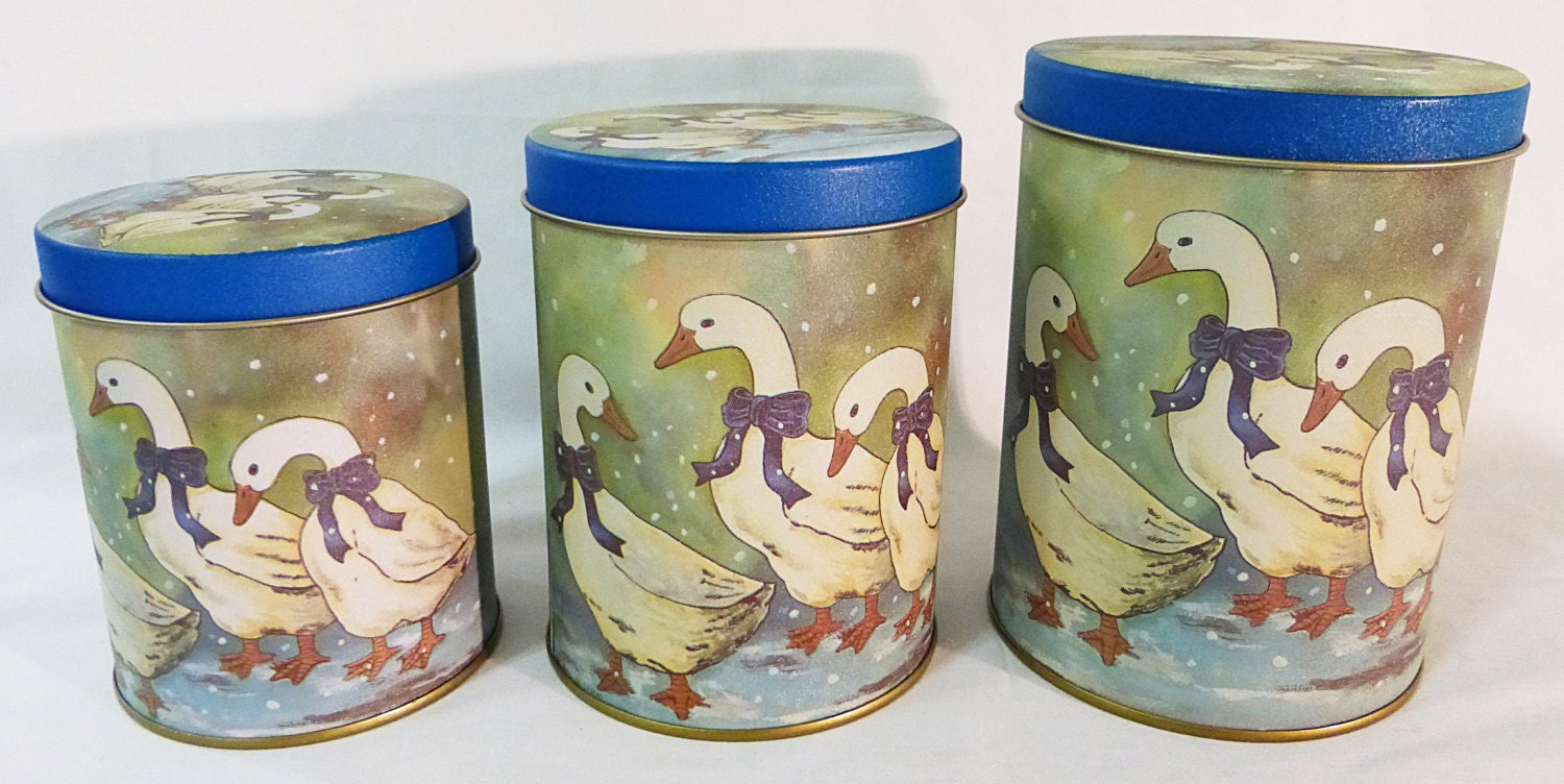 Tins by Interpur winter snow goose vintage Lot of 3 nesting tins ...