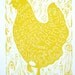 Spring Chicken Hand Watercolored Linoleum Block Print by