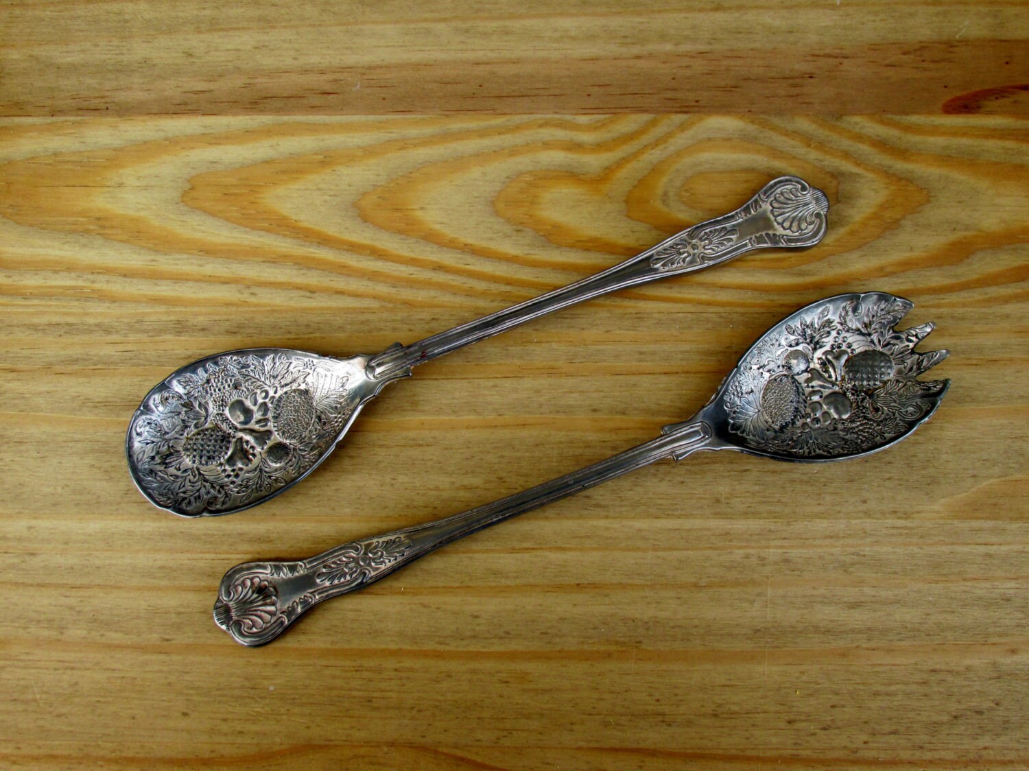 Art Deco Silverplate Serving Spoons with Fruit Design Vintage 1930s ...