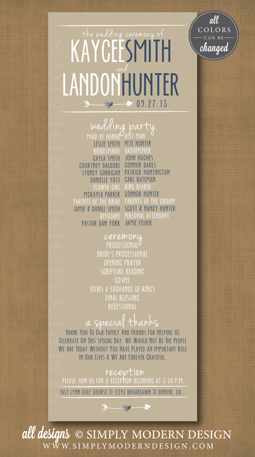 rustic wedding ceremony program, PRINTABLE – OnePaperHeart – Stationary ...