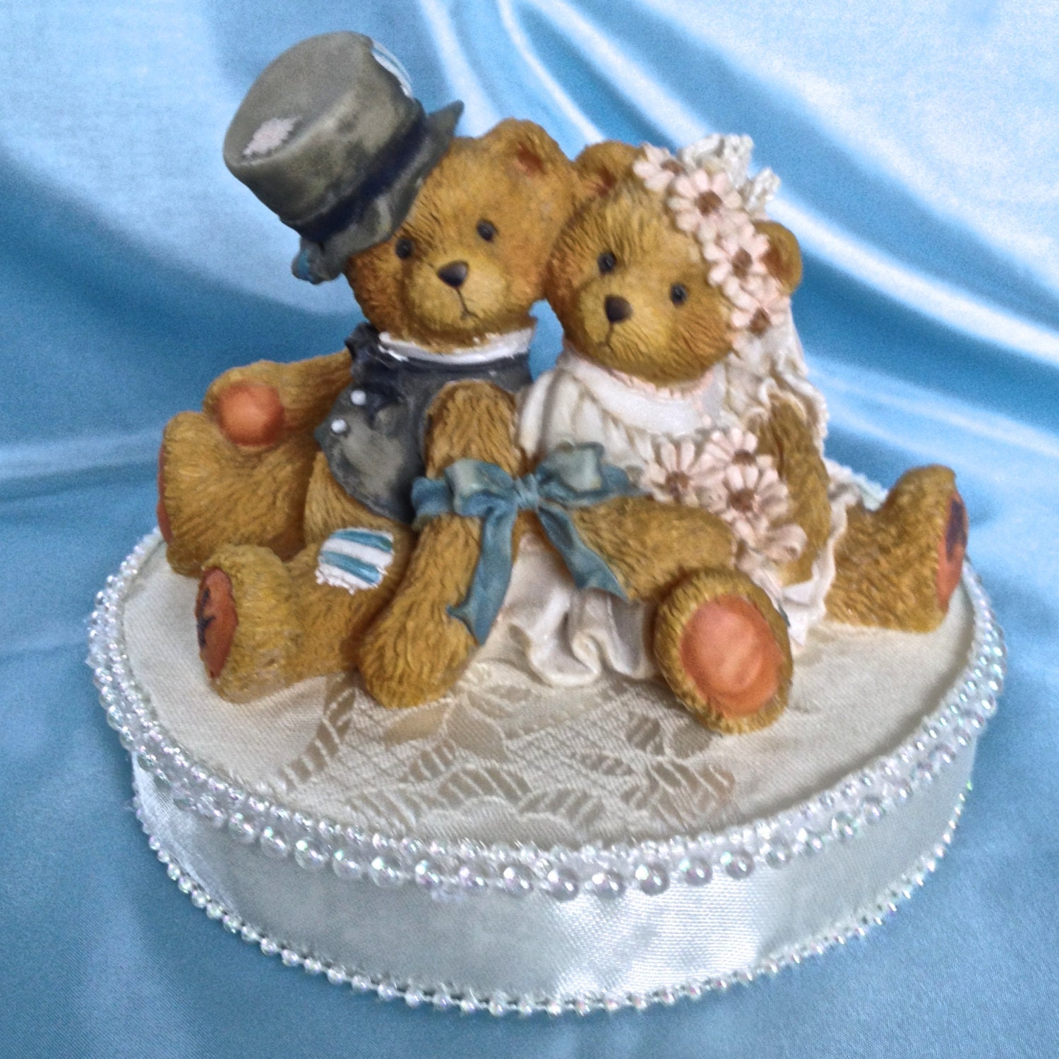 Vintage teddy bear bride and groom cake topper Cherished